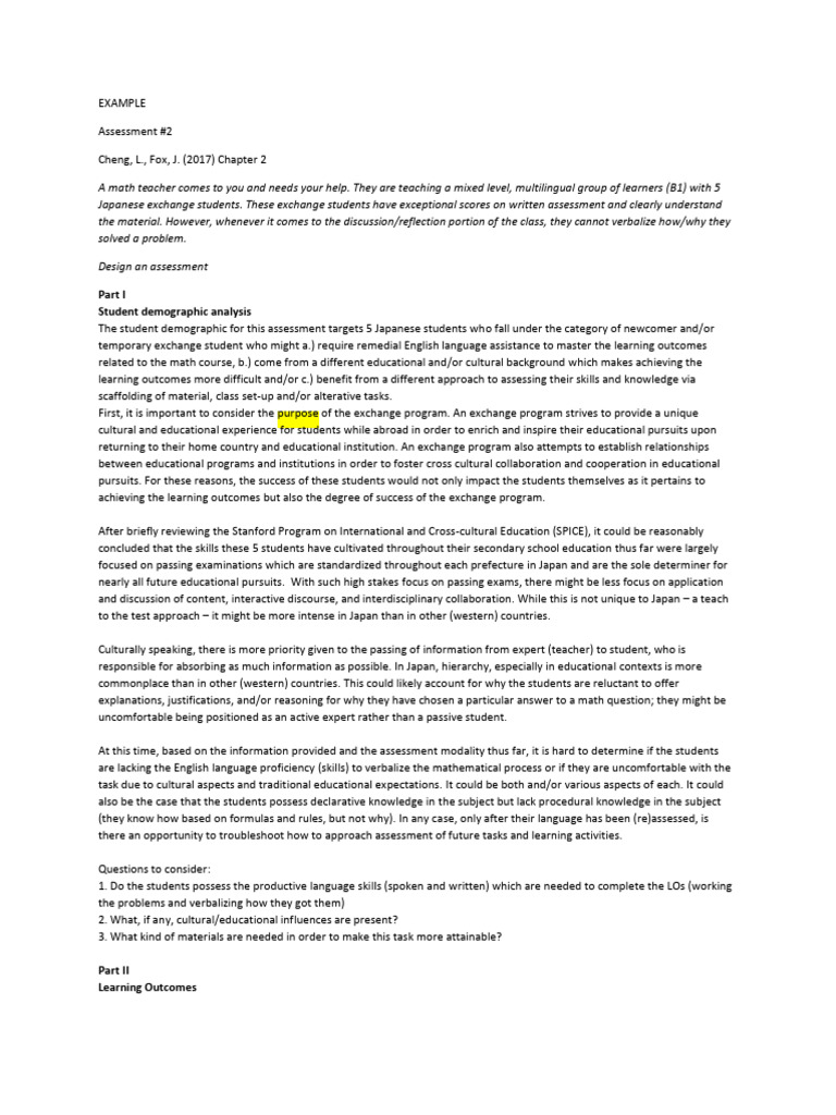 Assessment Design #2 EXAMPLE | PDF | Educational Assessment | Learning