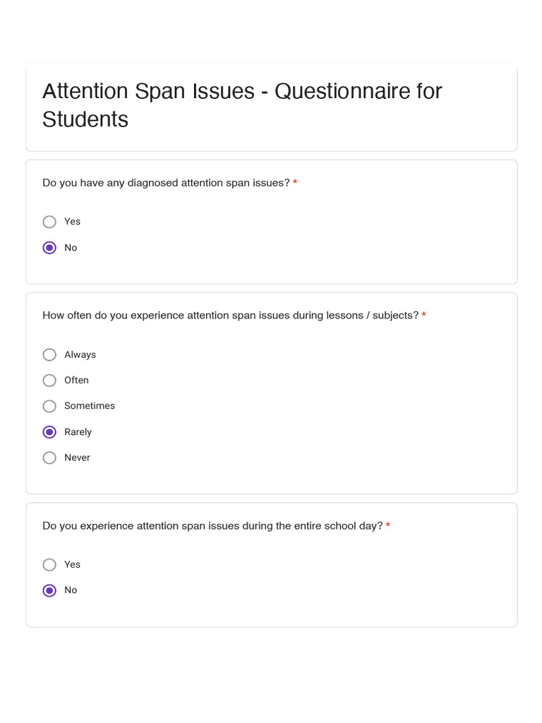 Student Attention Span Questionnaire | PDF | Attention | Behavioural ...