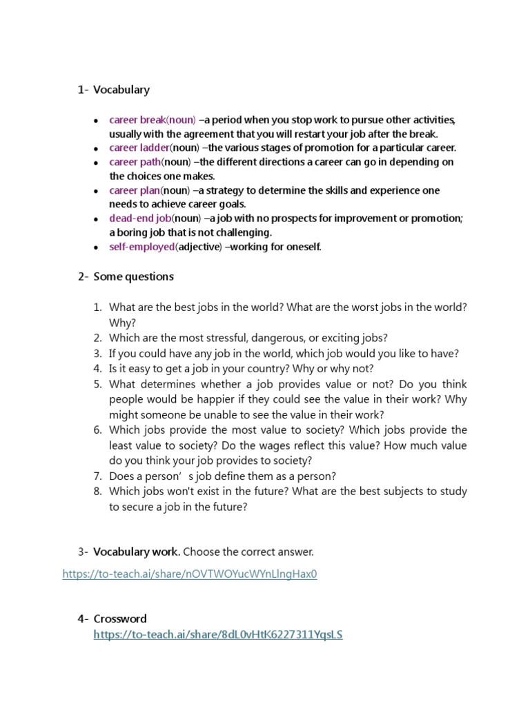 Career Vocabulary and Job Insights | PDF | Cognition