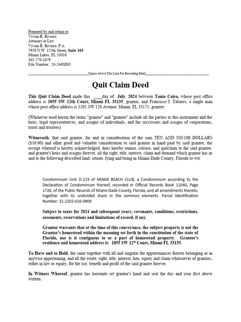 Quit Claim Deeds Tabares | PDF | Deed | Covenant (Law)