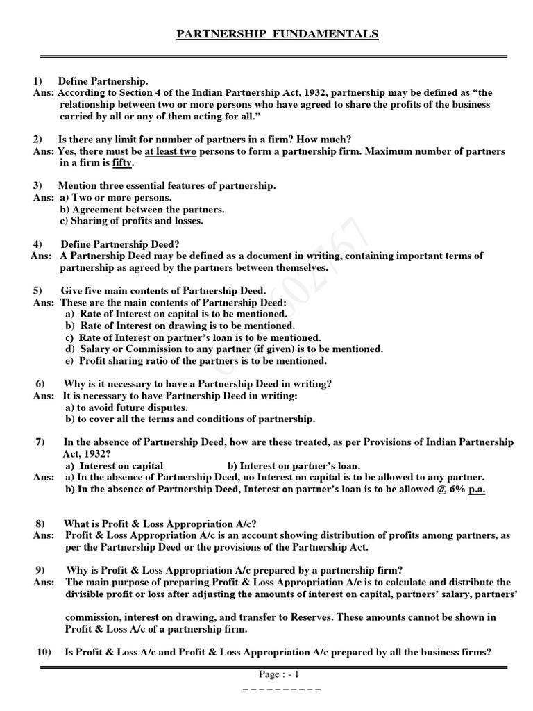 Theory Notes (Partnership Fundamentals) | PDF | Partnership | Debits ...