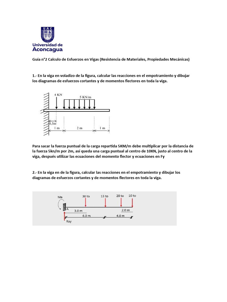 Guia N°2 Calculo de Esfuerzos en Vigas | PDF | Métodos y materiales de enseñanza | Ciencia y ...
