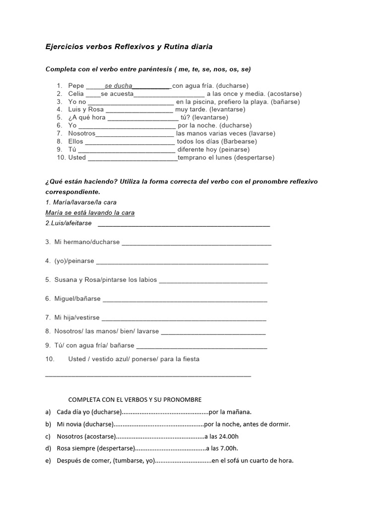 Ejercicios Verbos Reflexivos | PDF