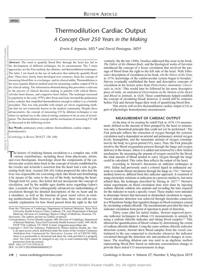 Thermodilution Cardiac Output A Concept Over 250 5 Pdf Heart