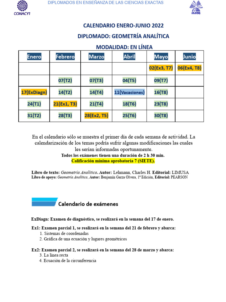 Calendario Geo Analítica Enlínea - Enejun2022 - Aluna | PDF | Elipse ...