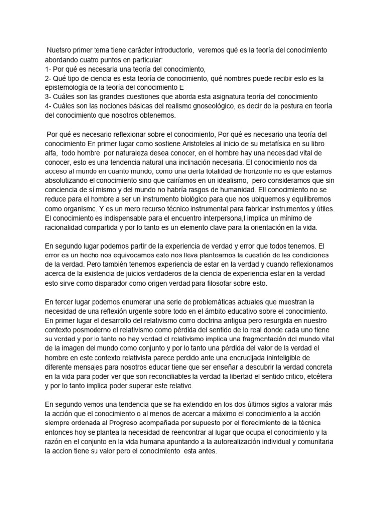 Resumen Texto 1 - Teoria Del Conocimiento | PDF | Conocimiento | Verdad