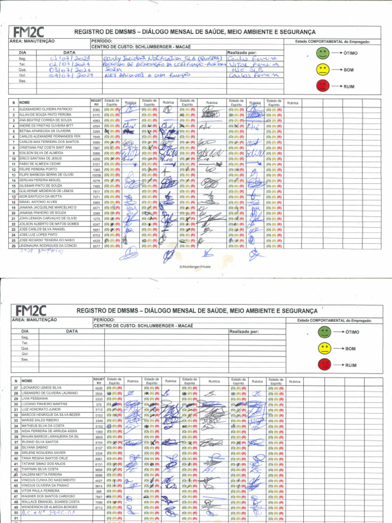 Registro de DDS FM2C SLB CIO - 01.07.2024 A 05.07.2024 | PDF