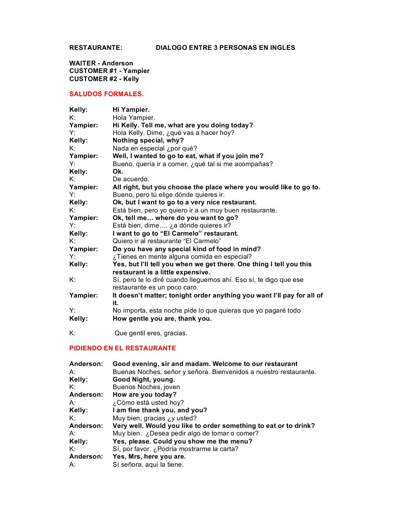 Dialogo 3 Personas Restaurante Pdf