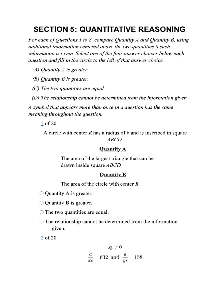 Section 5 Quantitative Reasoning Gre | PDF