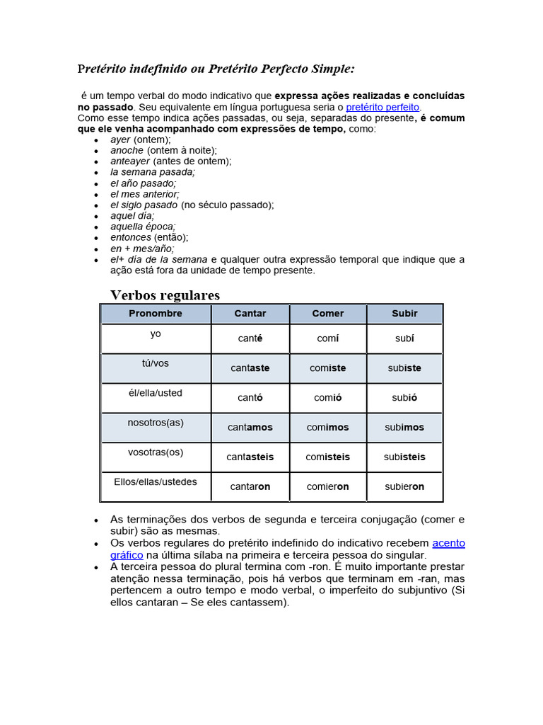 Pretérito Indefinido (Pasado Simple) | PDF | Linguística | Idiomas
