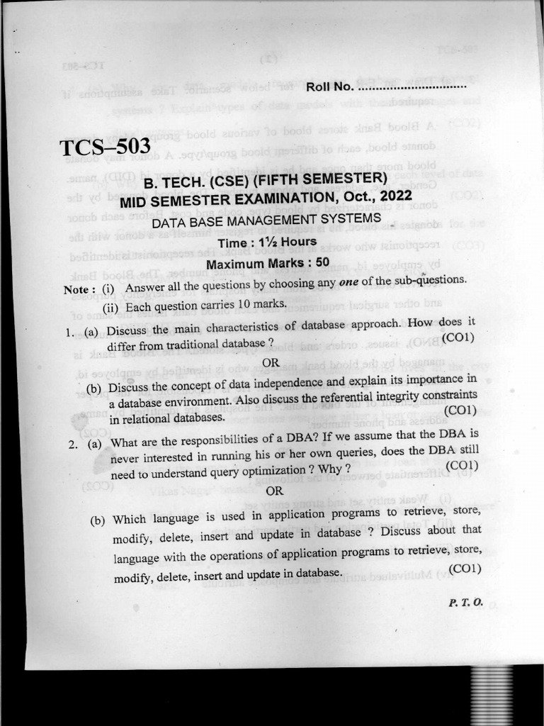 TCS-503 DBMS | PDF
