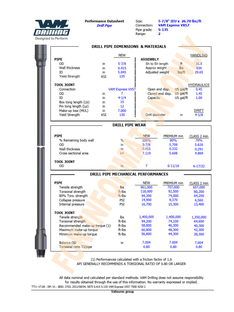 TSS DP 5.875 0.415 S-135 VAM Express VX57 TJ 7.000 4.250 | PDF | Pipe ...