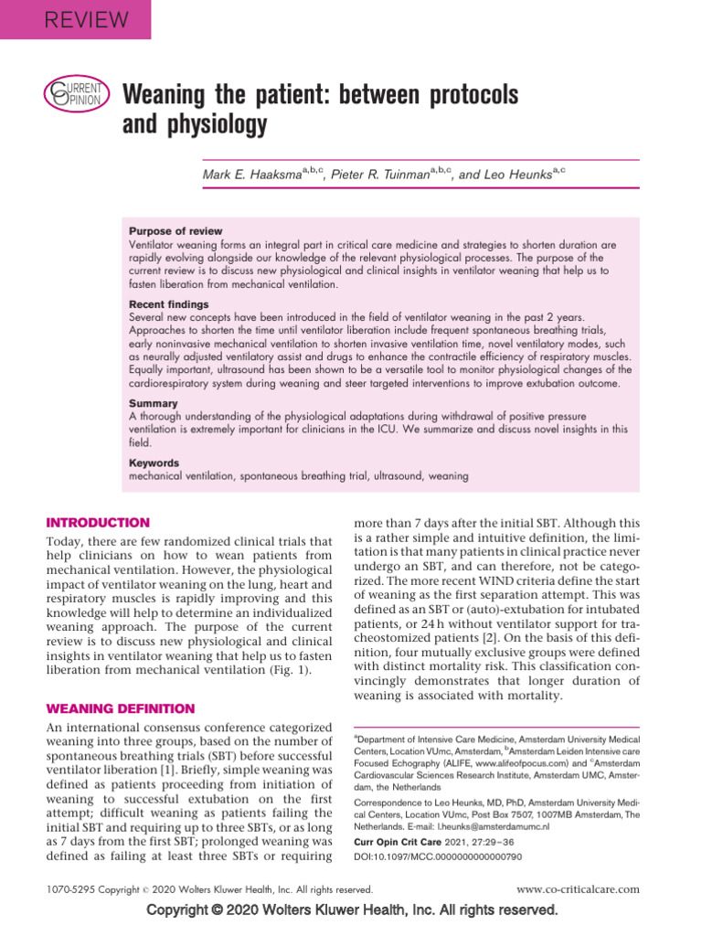 Weaning The Patient Between Protocols and Physiology | PDF | Intensive ...