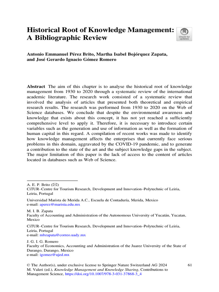 Historical Root Of Knowledge Management A Bibliographic Review Pdf