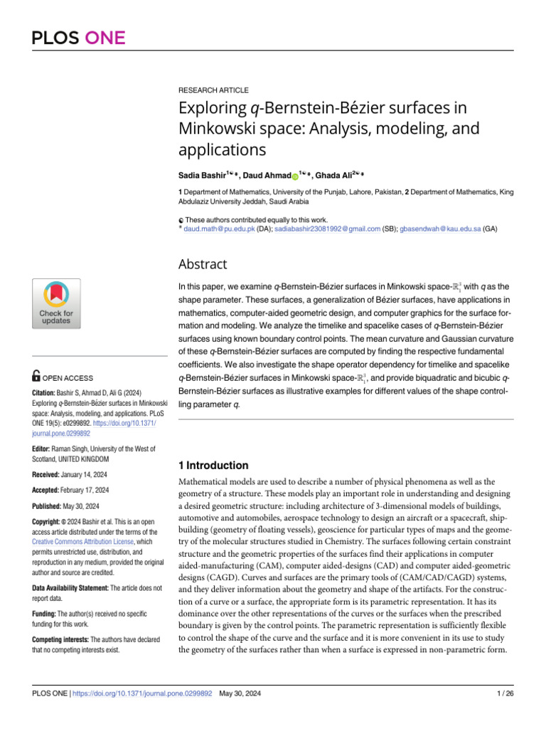 Exploring Q Bernstein Bezier Surfaces In Minkowski Pdf Curvature Computer Aided Design