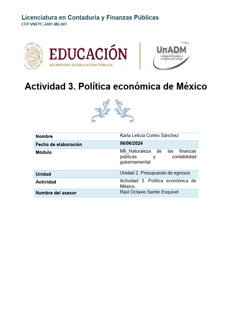 M6 U2 A3 XXYZ Ensayo | PDF | Presupuesto | Petróleo
