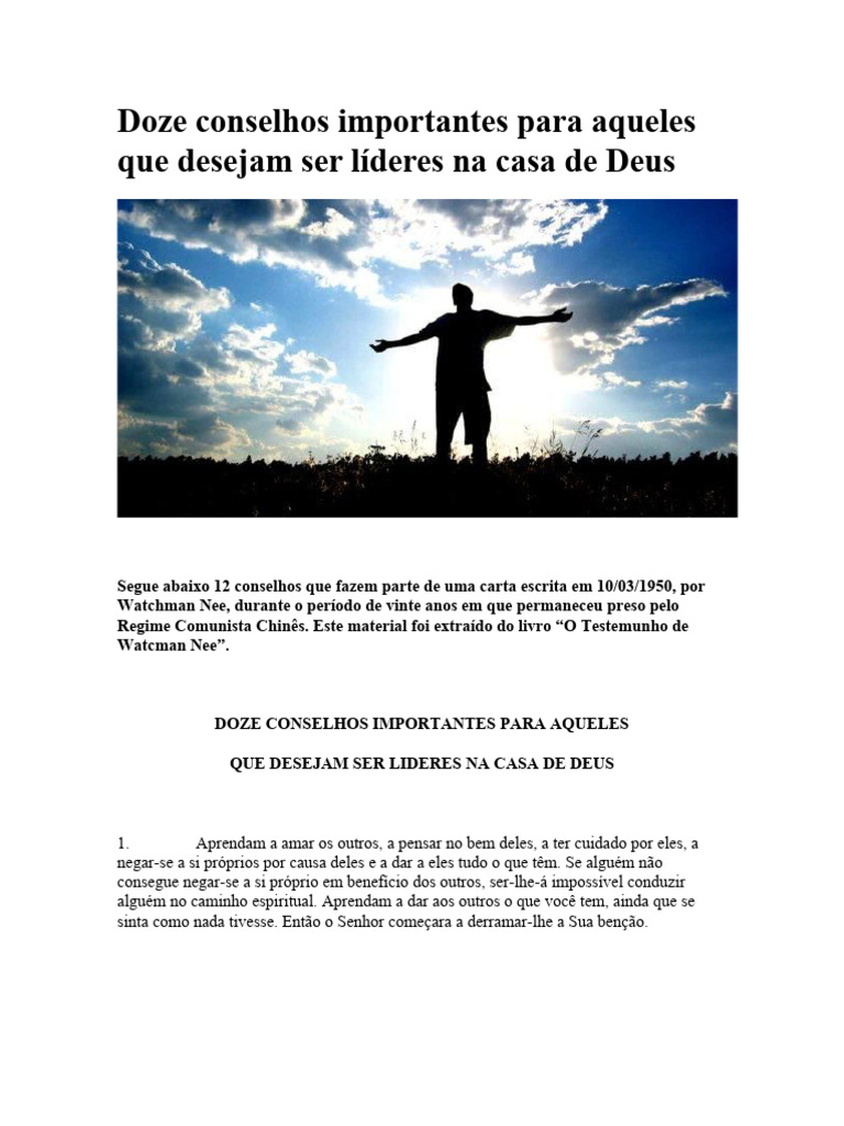 12 Conselhos para Líderes Espirituais | PDF | Deus | Oração