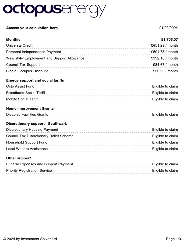 Monthly Benefits and Support Summary | PDF | Welfare | Economies