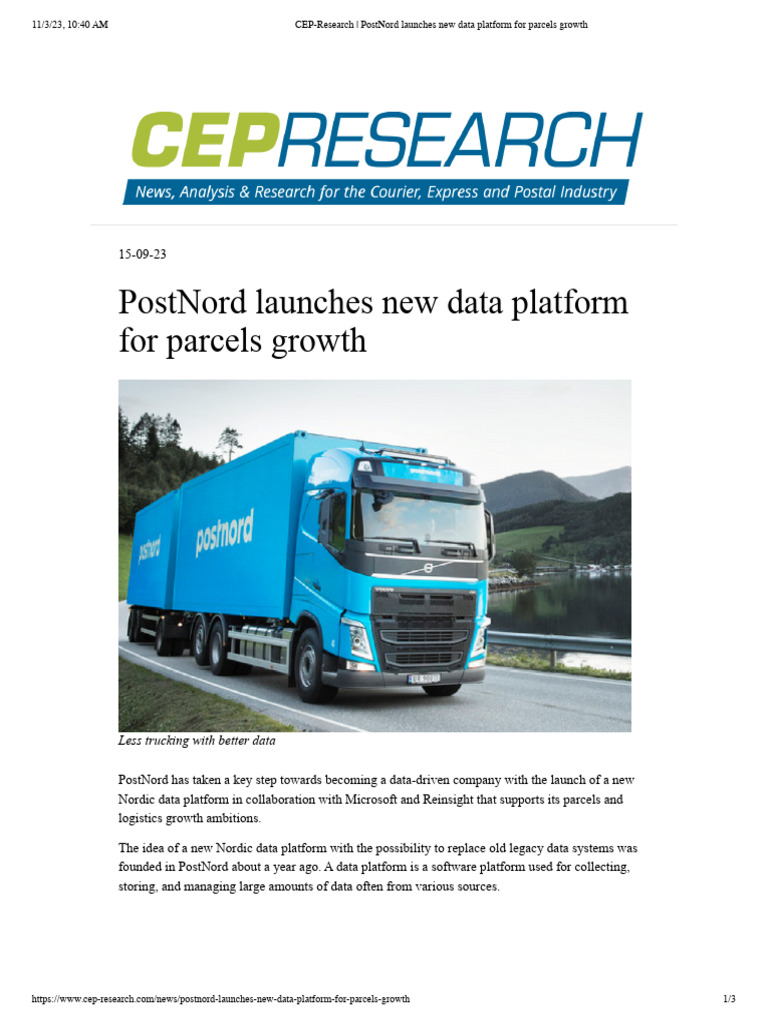 CEP-Research - PostNord Launches New Data Platform For Parcels Growth ...