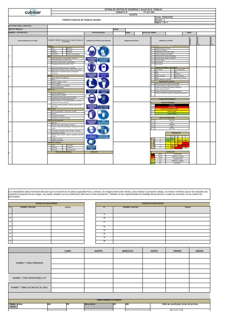 F-SST-060 Análisis de Trabajo Seguro Semanal B | PDF | Radiación | Agua