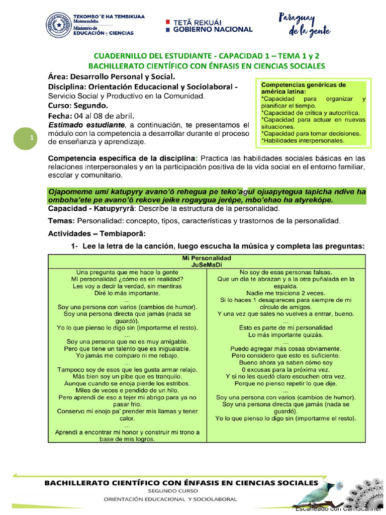 Orientacion - Cuadernillo - 2do - Curso - Capitulo - 1 - Tema - 1 - y - 2 (1) - 2 | PDF
