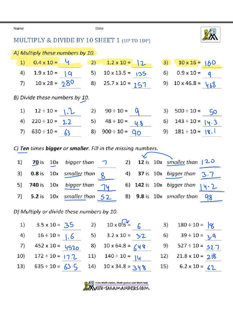 Decimal Multiplication and Division by 10,100,1000 | PDF