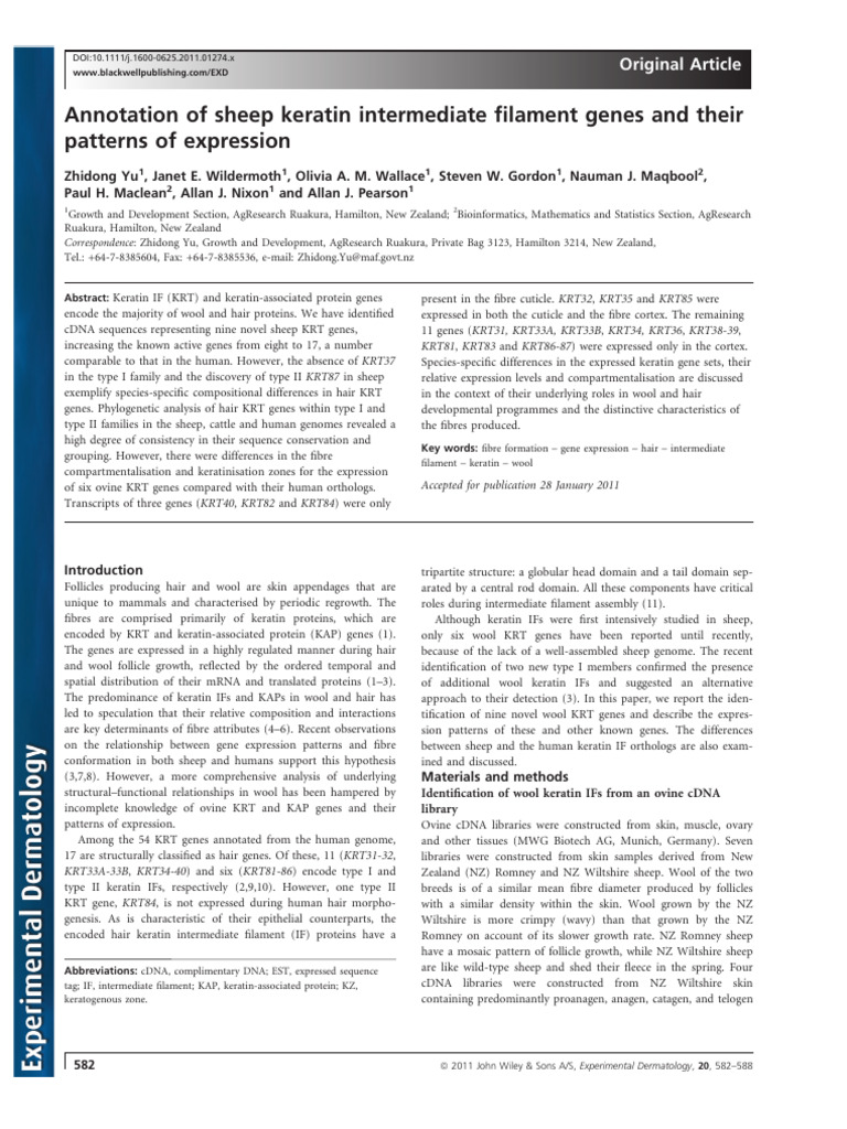 Sheep Keratin Gene Expression Analysis | PDF | Gene | Hair