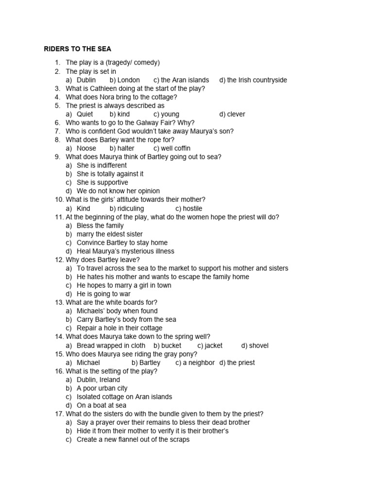 RIDERS TO THE SEA Questions | PDF