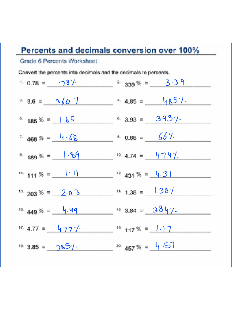 Decimals To Percentage | PDF