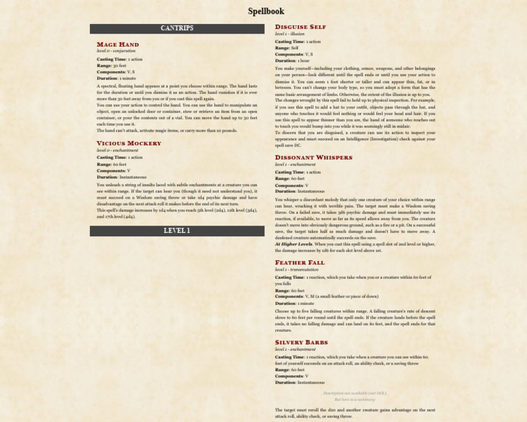 Spells Dungeons & Dragons - D&D 5e | PDF