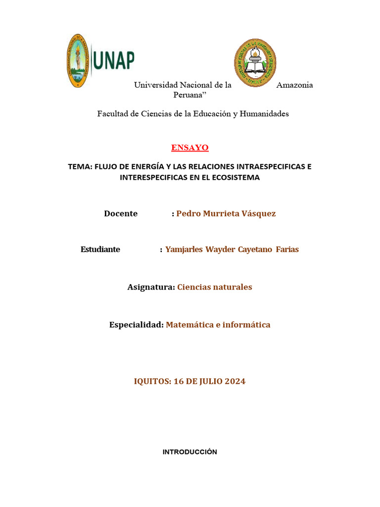 Trabajo Ensayo-Cayetano Farias, Yamjarles Wayder | PDF | Evolución ...
