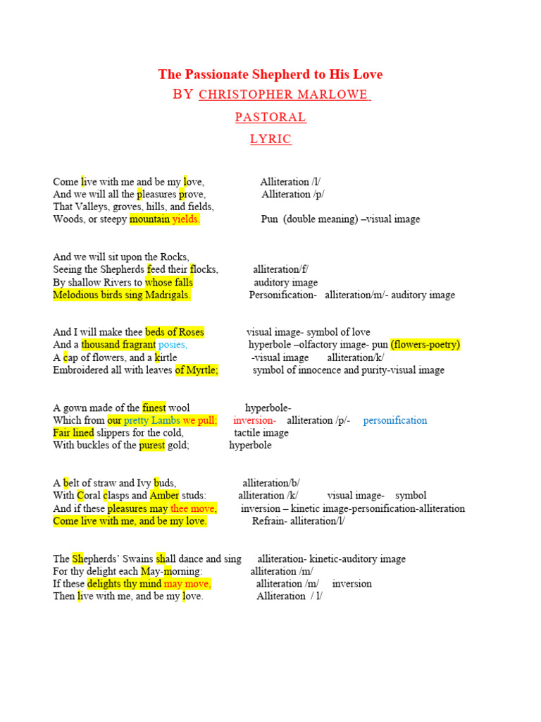 The Passionate Shepherd To His Love | PDF | Poetry | Poems