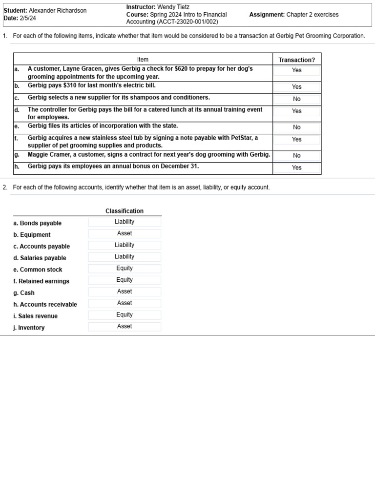 Chapter 2 Exercises-Alexander Richardson | PDF | Debits And Credits ...