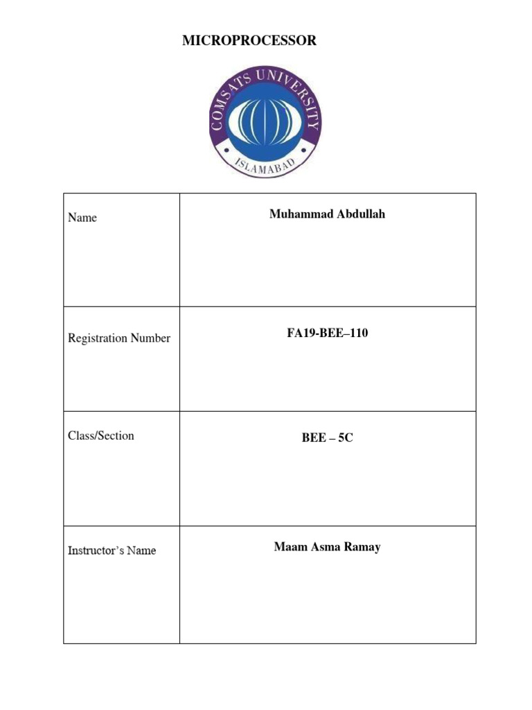 Microprocessor Lab Tasks and Codes | PDF | Computer Engineering ...