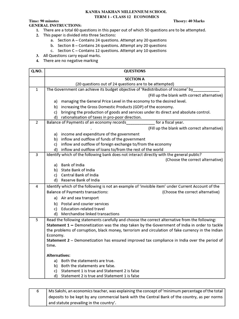 CL 12 Economics Test Paper Final | PDF | Exchange Rate | Taxes