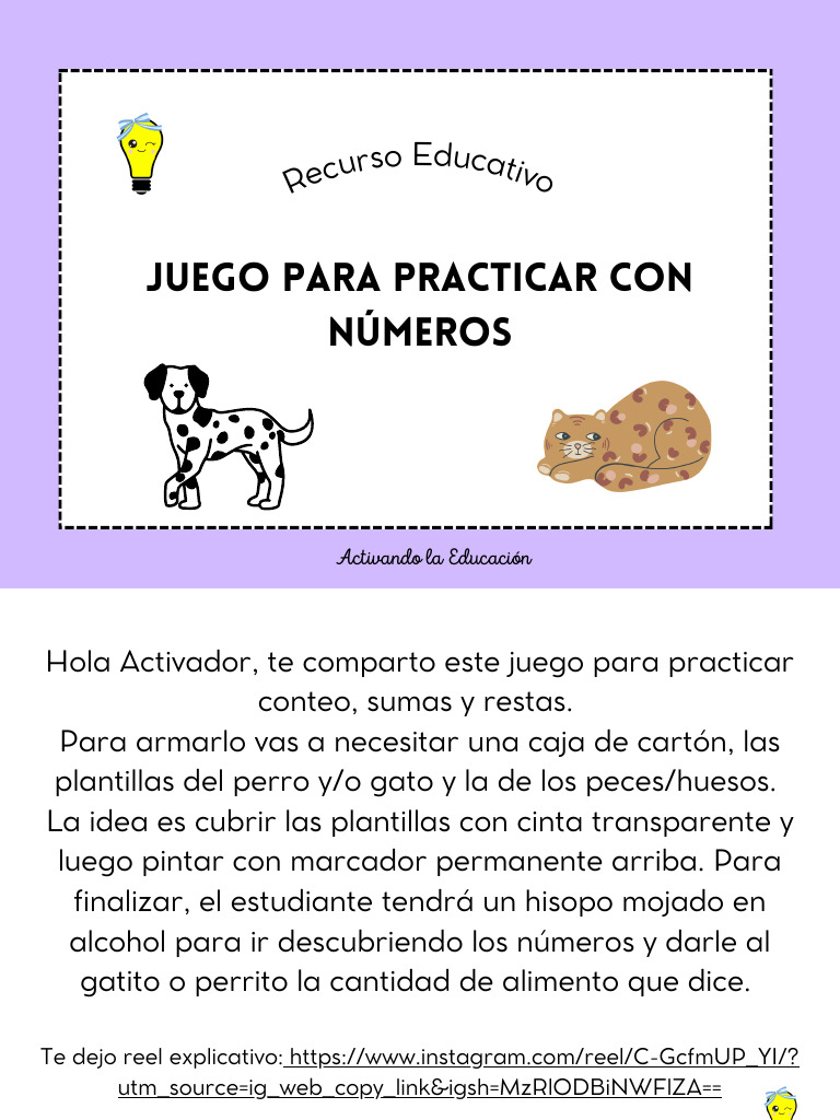 Juego para Practicar Con Números: Re Curso Educativo | PDF