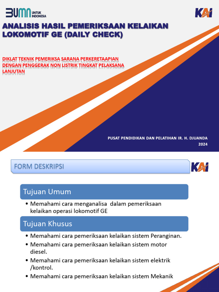 BI.1 - Analisis Hasil Pemeriksaan Kelaikan Lokomotif GE (Daily Check) | PDF