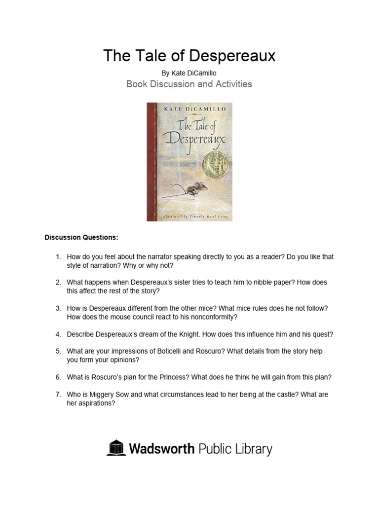 Discussion Guide for The Tale of Despereaux | PDF
