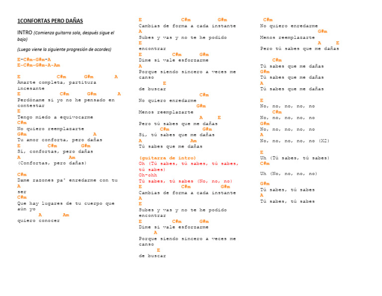 Confortas Pero Dañas Letra Acordes | PDF