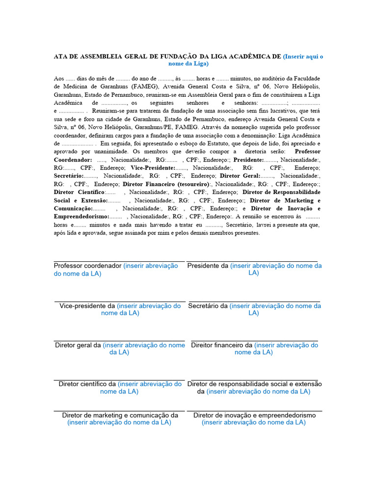7 Modelo de Ata de Assembleia Geral de Fundacao de Liga Academica | PDF