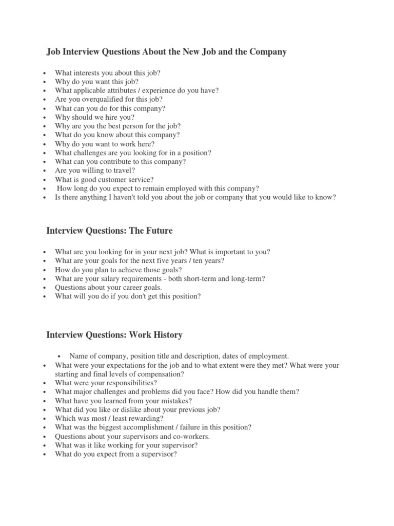 Job Interview Questions About The New Job and The Company | PDF | Young ...