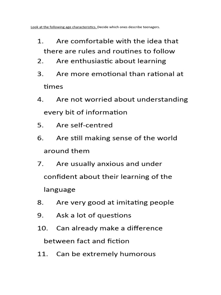 Characteristics of Teenagers' Learning | PDF | Career & Growth