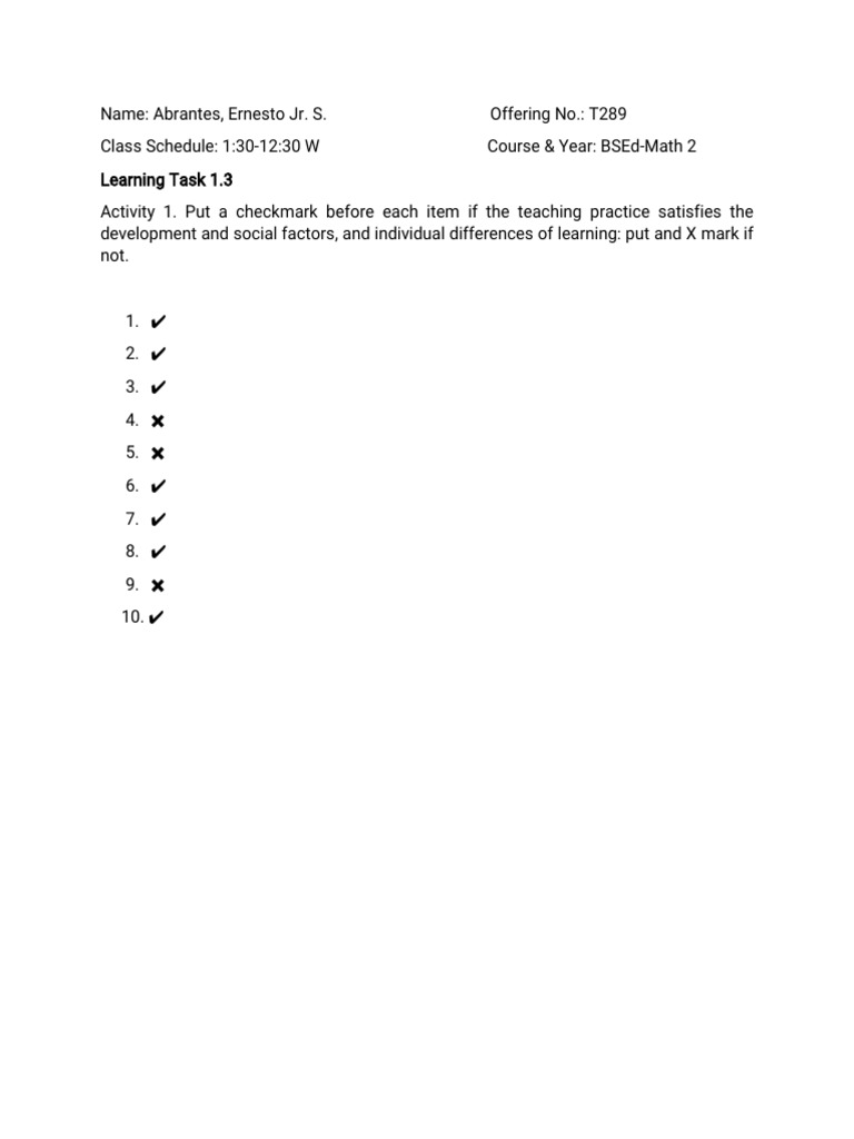 Pred128 Learning Task & Assessment 1.3 | PDF