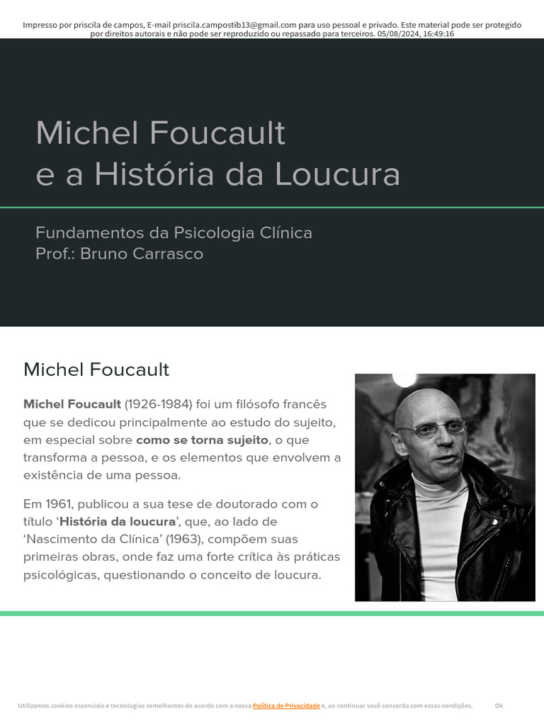 Foucault: História da Loucura e Poder | PDF | Michel Foucault | Poder ...