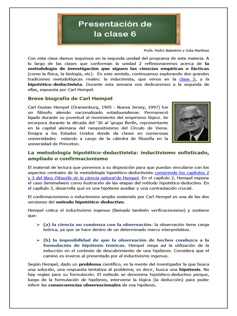 Hempel y La Metodología Hipotético-Deductivista: Inductivismo Sofisticado, Ampliado o ...