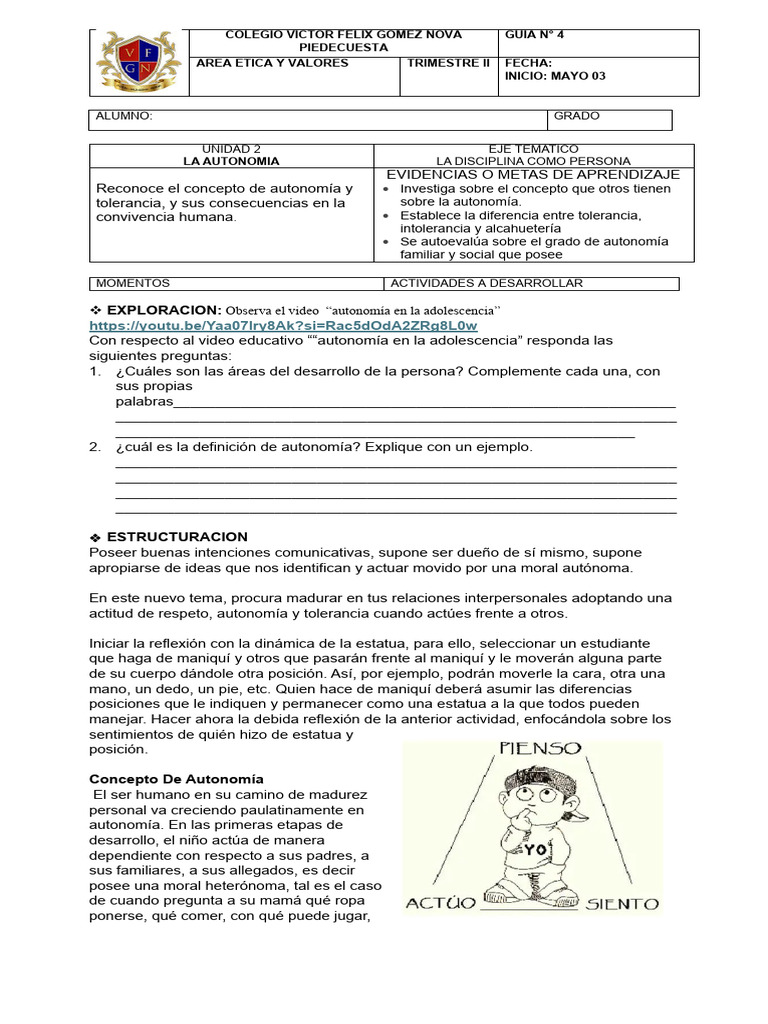 Guia # 4la Autonomia1 | PDF | Autonomía | Moralidad