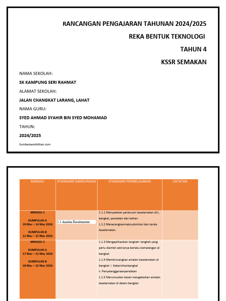 RPT 2024 RBT Tahun 4 KSSR Semakan | PDF