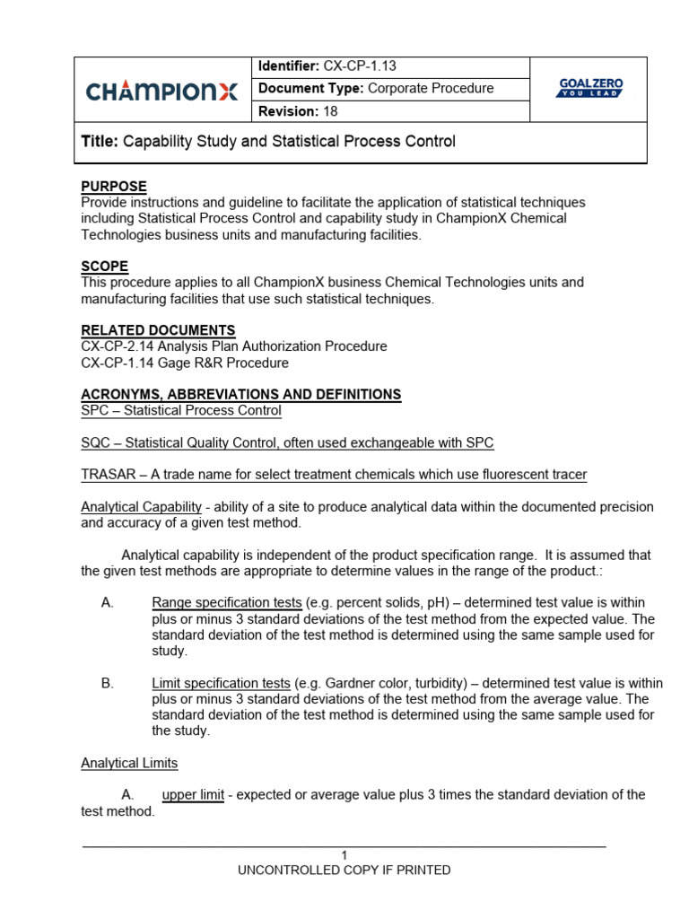CX-CP-1.13 Capability Study and Statistical Process Control | PDF | Statistics | Specification ...