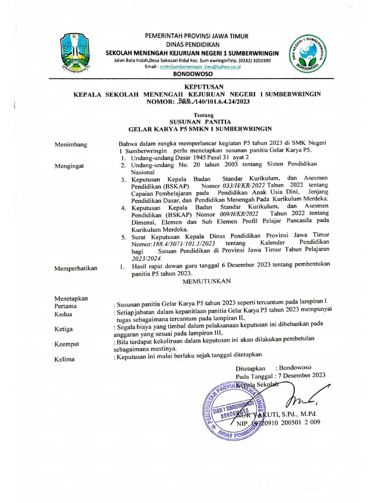 SK Panitia Gelar Karya | PDF