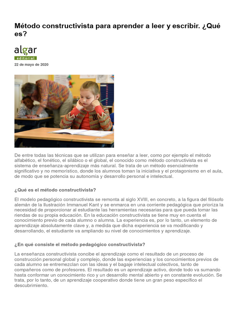 Método Constructivista para Aprender A Leer y Escribir | PDF | Constructivismo (filosofía de la ...